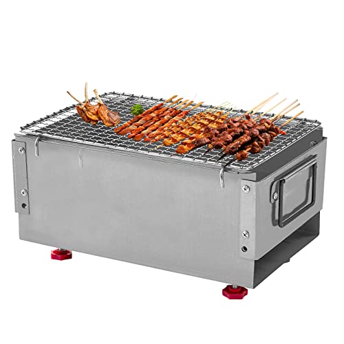 Portable Charcoal Grill - Stainless Steel BBQ Grill with Foldable Stand Adjustable Air Vents, Lamb Skewer Camping Barbecue Grill, Ideal for Outdoor BBQ, Picnic, Camping Backyard Party (11.9x7.1inch)