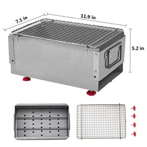 Portable Charcoal Grill - Stainless Steel BBQ Grill with Foldable Stand Adjustable Air Vents, Lamb Skewer Camping Barbecue Grill, Ideal for Outdoor BBQ, Picnic, Camping Backyard Party (11.9x7.1inch)