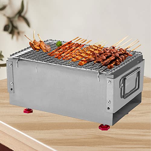 Portable Charcoal Grill - Stainless Steel BBQ Grill with Foldable Stand Adjustable Air Vents, Lamb Skewer Camping Barbecue Grill, Ideal for Outdoor BBQ, Picnic, Camping Backyard Party (11.9x7.1inch)