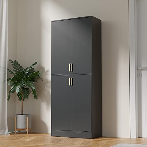 Cozy Castle Black 71" Kitchen Pantry Storage Cabinet, Tall Freestanding Pantry Cabinet with Doors and Adjustable Shelves for Kitchen, Living Room