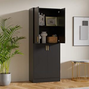 Cozy Castle Black 71" Kitchen Pantry Storage Cabinet, Tall Freestanding Pantry Cabinet with Doors and Adjustable Shelves for Kitchen, Living Room