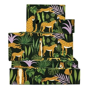 central 23 jungle wrapping paper - 6 gift wrap sheets with tag - cheetah wrapping paper - black and gold - for birthday christmas anniversary - recyclable