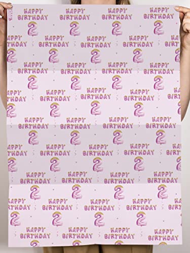 CENTRAL 23 Pink Wrapping Paper - 6 Sheets Wrapping Paper for Girls - 2 Years Old - Happy Birthday Wrapping Paper - Age Two - Comes With Stickers - Recyclable