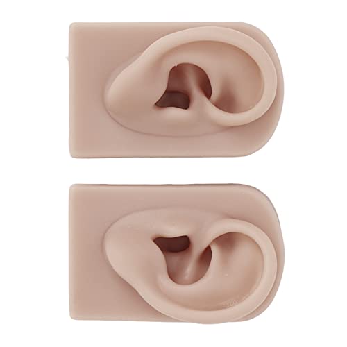 Silicone Ear Model, 1 Pair Simulated Human Skin Versatile Soft Silicone Ear Model for Adults for Salon(Deep Skin Color)