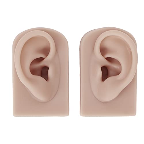 Silicone Ear Model, 1 Pair Simulated Human Skin Versatile Soft Silicone Ear Model for Adults for Salon(Deep Skin Color)