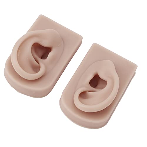 Silicone Ear Model, 1 Pair Simulated Human Skin Versatile Soft Silicone Ear Model for Adults for Salon(Deep Skin Color)