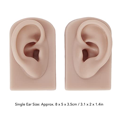 Silicone Ear Model, 1 Pair Simulated Human Skin Versatile Soft Silicone Ear Model for Adults for Salon(Deep Skin Color)