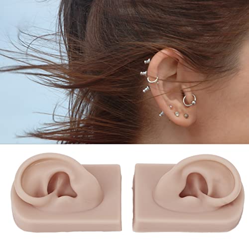 Silicone Ear Model, 1 Pair Simulated Human Skin Versatile Soft Silicone Ear Model for Adults for Salon(Deep Skin Color)