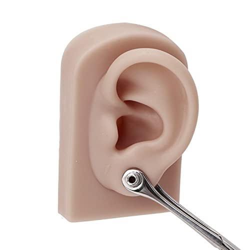 Silicone Ear Model, 1 Pair Simulated Human Skin Versatile Soft Silicone Ear Model for Adults for Salon(Deep Skin Color)