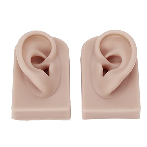 Silicone Ear Model, 1 Pair Simulated Human Skin Versatile Soft Silicone Ear Model for Adults for Salon(Deep Skin Color)