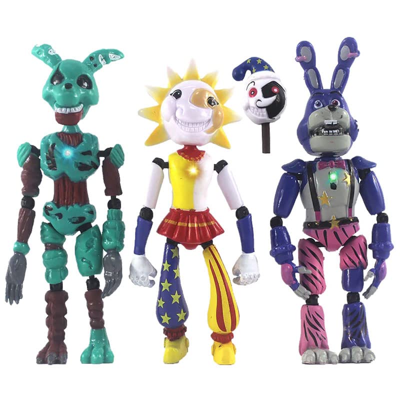 3-Piece FNAF Game-Inspired Action Figures Set - Bonnie Bear, Security Breach, Sundrop Doll - Movable Joints PVC Model Toys & Gifts