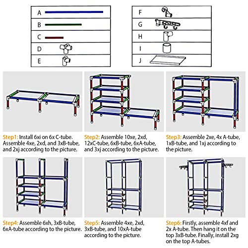 iMounTEK Garment Racks,Clothes Rack Garment Shelf Clothing Shelf Metal Garment Rack Shoe Clothing Organizer Shelves Freestanding Clothes Wardrobe Clothing Racks for Hanging Clothes 6 Tier for Bedroom