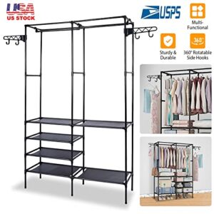 iMounTEK Garment Racks,Clothes Rack Garment Shelf Clothing Shelf Metal Garment Rack Shoe Clothing Organizer Shelves Freestanding Clothes Wardrobe Clothing Racks for Hanging Clothes 6 Tier for Bedroom