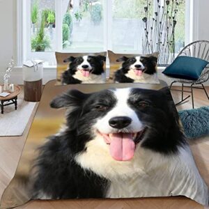 quilt cover twin size border collie 3d bedding sets collie, dog duvet cover breathable hypoallergenic stain wrinkle resistant microfiber with zipper closure,beding set with 2 pillowcase