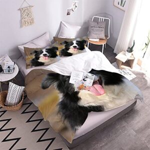 Quilt Cover Twin Size Border Collie 3D Bedding Sets Collie, Dog Duvet Cover Breathable Hypoallergenic Stain Wrinkle Resistant Microfiber with Zipper Closure,beding Set with 2 Pillowcase