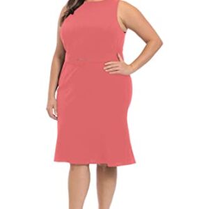 London Times Women's Plus Size Sleeveless Fluted Sheath with Belt, Dubarry Coral