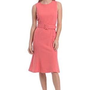 London Times Women's Plus Size Sleeveless Fluted Sheath with Belt, Dubarry Coral