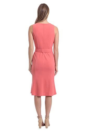 London Times Women's Plus Size Sleeveless Fluted Sheath with Belt, Dubarry Coral