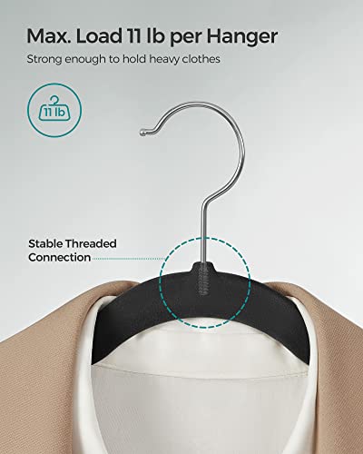 SONGMICS Velvet Hangers 50 Pack, Non-Slip Clothes Hangers, with Shoulder Notches, Pants Bar, 360° Swivel Hook, Space-Saving, for Closet, Black UCRF029B05