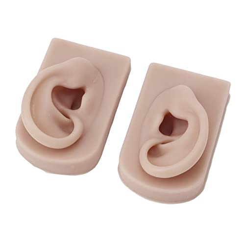 Silicone Ear Model, Simulated Human Skin Silicone Piercing Model 1 Pair Reusable Versatile for Salon for Teacher(Deep Skin Color)