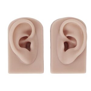 Silicone Ear Model, Simulated Human Skin Silicone Piercing Model 1 Pair Reusable Versatile for Salon for Teacher(Deep Skin Color)