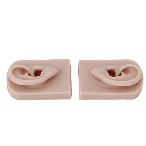 Silicone Ear Model, Simulated Human Skin Silicone Piercing Model 1 Pair Reusable Versatile for Salon for Teacher(Deep Skin Color)