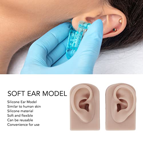 Silicone Ear Model, Simulated Human Skin Silicone Piercing Model 1 Pair Reusable Versatile for Salon for Teacher(Deep Skin Color)