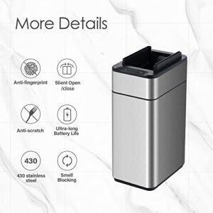 ELPHECO Bathroom Trash Can with Lid, 2.5 Gallon Automatic Trash Can, 9.5 L Stainless Steel Kitchen Trash Can, Motion Sensor Trash Can, Butterfly Lid, 2 AA Batteries (Excluded), Silver