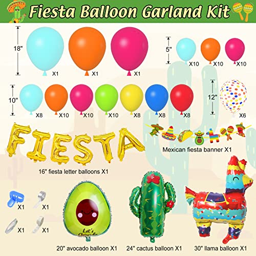 Amandir Fiesta Mexican Party Decorations 115Pcs Fiesta Balloon Garland Arch Kit Fiesta Party Banner Cactus Llama Avocado Foil Balloons Cinco De Mayo Taco Coco Baby Shower Birthday Carnival Party Decor