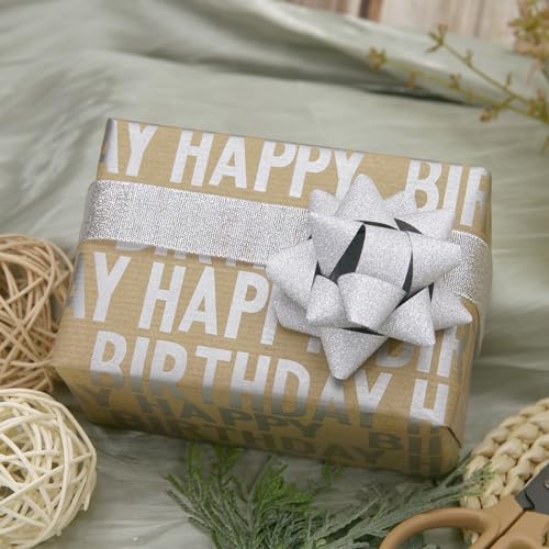 Blavermant Birthday Kraft Wrapping Paper Roll - Birthday Theme Design Great for Birthday, Party, Baby Shower Wrap - 17" X 32.8ft