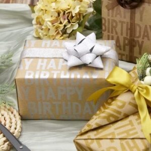 Blavermant Birthday Kraft Wrapping Paper Roll - Birthday Theme Design Great for Birthday, Party, Baby Shower Wrap - 17" X 32.8ft