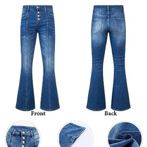 EVALESS Bell Bottom Jeans for Women High Waisted Button Fly Wide Leg Denim Flare Pants Blue 4