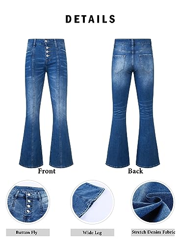 EVALESS Bell Bottom Jeans for Women High Waisted Button Fly Wide Leg Denim Flare Pants Blue 4