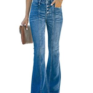 EVALESS Bell Bottom Jeans for Women High Waisted Button Fly Wide Leg Denim Flare Pants Blue 4