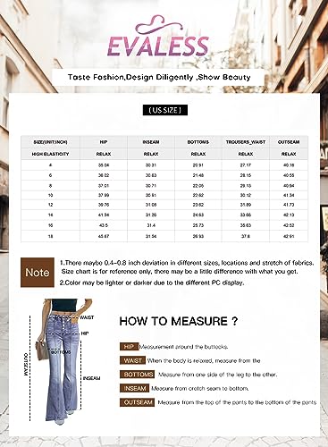 EVALESS Bell Bottom Jeans for Women High Waisted Button Fly Wide Leg Denim Flare Pants Blue 4