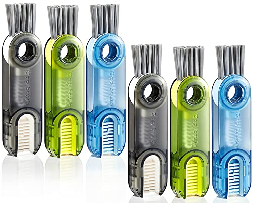 6 Pack 3 in 1 Multifunctional Gap Cleaning Brush Tiny Bottle Cup Lid Detail Brush Mini Crevice Cleaning Brush Multipurpose Straw Cleaner Brush for Home Kitchen Cleaning (3 Colors)