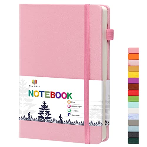 BLUMOST Lined Journal Notebooks with Pen Loop, Hardcover Notebook Journal for Work, 100Gsm Premium Thick Paper with Inner Pocket, Medium 5"x8.25", (Pink)