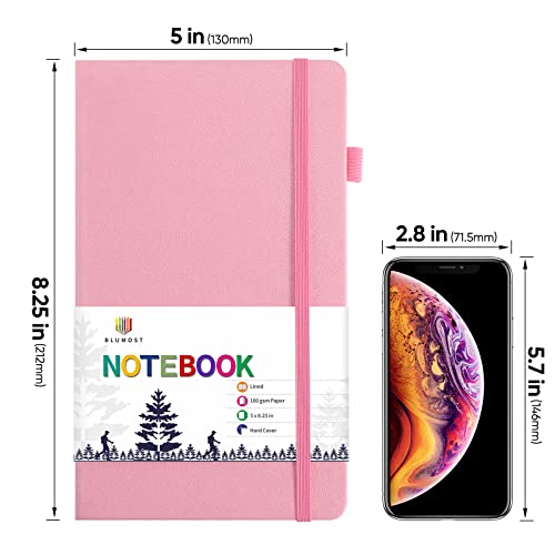 BLUMOST Lined Journal Notebooks with Pen Loop, Hardcover Notebook Journal for Work, 100Gsm Premium Thick Paper with Inner Pocket, Medium 5"x8.25", (Pink)