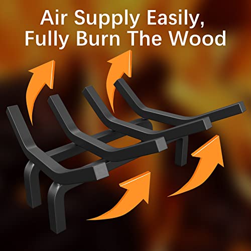 Mr IRONSTONE Fireplace Grate 14 inch Solid Steel Heavy Duty Firewood Log Burning Rack 3/4" Bar Fire Grates for Outdoor Kindling Tools Pit Indoor Fireplace Log Holder Wrought Iron Wood Stove