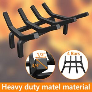 Mr IRONSTONE Fireplace Grate 14 inch Solid Steel Heavy Duty Firewood Log Burning Rack 3/4" Bar Fire Grates for Outdoor Kindling Tools Pit Indoor Fireplace Log Holder Wrought Iron Wood Stove