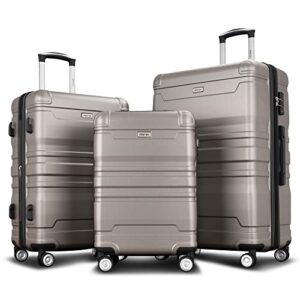 merax luggage sets 3 piece suitcase, hardside suit case with spinner wheels lightweight tsa lock, grey, 20/24/28 inch