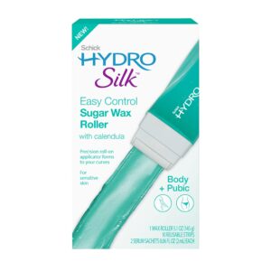 schick hydro silk sugar wax roller for body + pubic, roll on body wax kit, soft , hair removal wax, bikini line hair removal