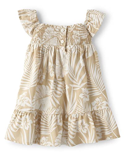 The Children's Place Baby Girls' and Newborn Dresses, Cream Palm Print, 6-9 Months