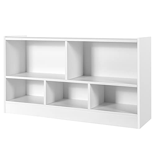 IFANNY 5 Cube Bookcase, 2 Tier Bookshelf Organizer w/Open Compartments, Wood Bookshelves & Bookcases, Horizontal Storage Shelves, Modern Book Shelf for Bedroom, Living Room, Play Room (White)