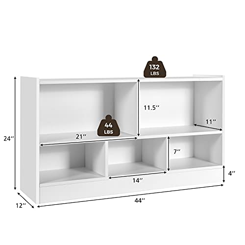 IFANNY 5 Cube Bookcase, 2 Tier Bookshelf Organizer w/Open Compartments, Wood Bookshelves & Bookcases, Horizontal Storage Shelves, Modern Book Shelf for Bedroom, Living Room, Play Room (White)