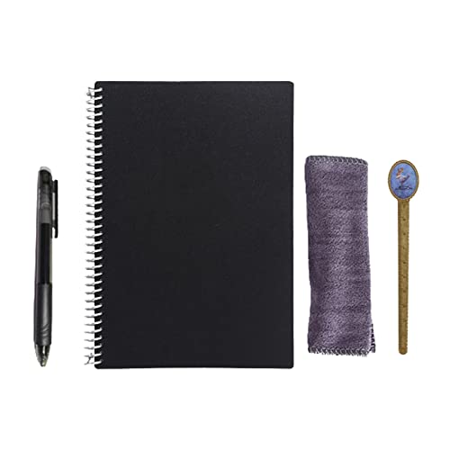 Holiberty Smart Reusable Erasable Notebook with 1 Erasable Pen & 1 Cloth & 1 Ruler, A5 Hardcover Waterproof Spiral Notebook Portable Journal Drawing Sketching Diary Notebook for Men Women Kids