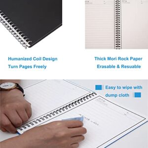 Holiberty Smart Reusable Erasable Notebook with 1 Erasable Pen & 1 Cloth & 1 Ruler, A5 Hardcover Waterproof Spiral Notebook Portable Journal Drawing Sketching Diary Notebook for Men Women Kids