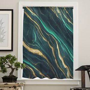 Marble Emerald Green Semi Sheer Curtains Drapes for Living Room, Bedroom, French Doors Window 54 Inches Long, Modern Abstract Gold Art Rod Pocket Chiffon Curtain Drapery Voile Draperies Panel