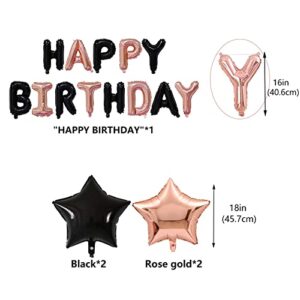 21st Birthday Decorations For Her, Black Rose Gold 21st Happy Birthday Birthday Banner Jumbo Number 21 Star Foil Balloons Latex Confetti Balloon for Girl Her 21 Years Old Birthday Party(21st)