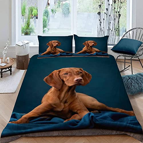 Quilt Cover Queen Size Hungarian Hound 3D Bedding Sets Dog, Animal Duvet Cover Breathable Hypoallergenic Stain Wrinkle Resistant Microfiber with Zipper Closure,beding Set with 2 Pillowcase